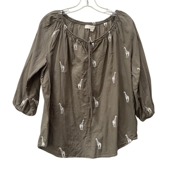 LOFT | Tops | Loft Giraffe Embroidery Peasant Top Puff Sleeve Blouse ...
